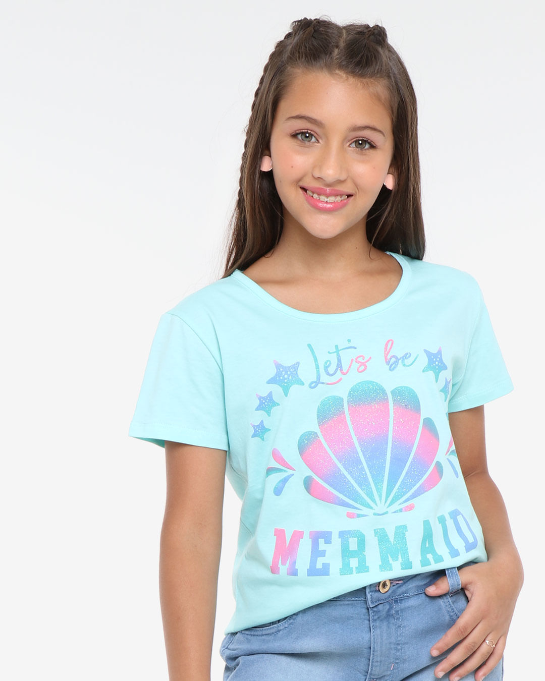 Blusa juvenil manga curta estampa concha verde | Lojas Torra
