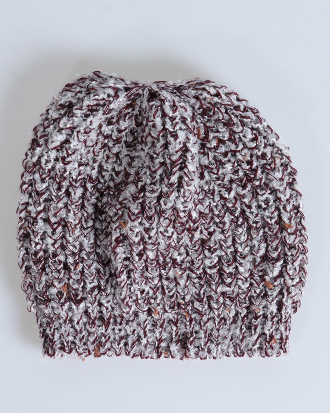 Gorro Tricot Com Lurex Branco e Vinho | Lojas Torra