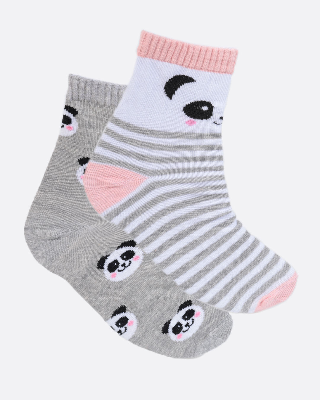 Kit 2 Pares de Meia Infantil Pandas Listrada Cinza Claro|Lojas Torra ...