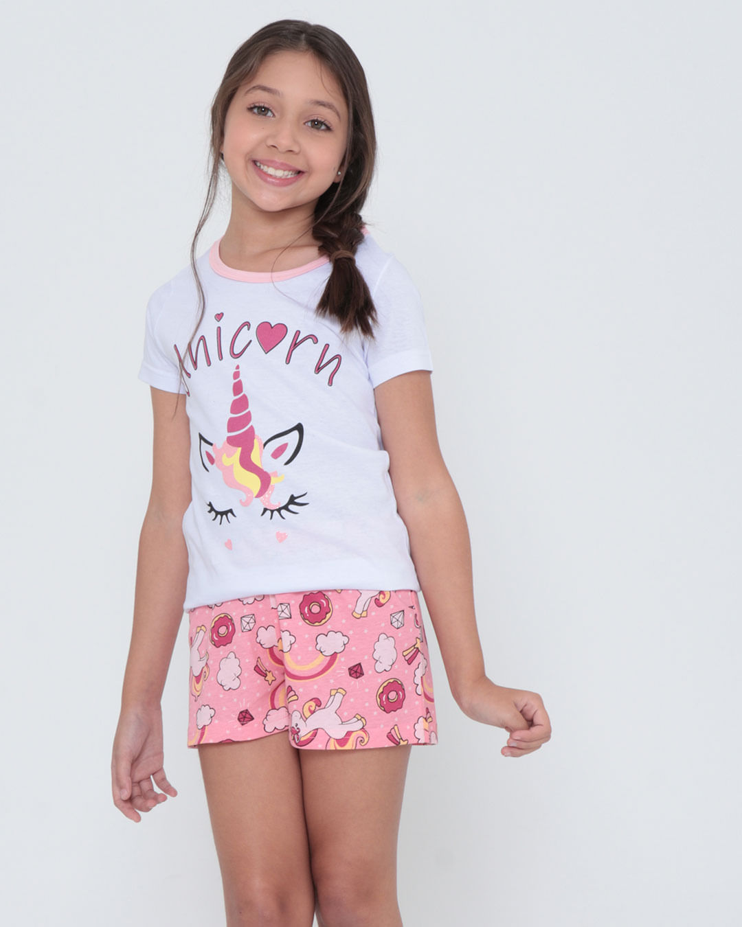 Pijama Infantil Curto Unicórnios Branco Lojas Torra