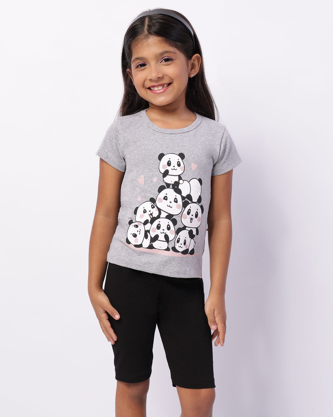 Conjunto Infantil Curto Ciclista Estampa Pandas Cinza