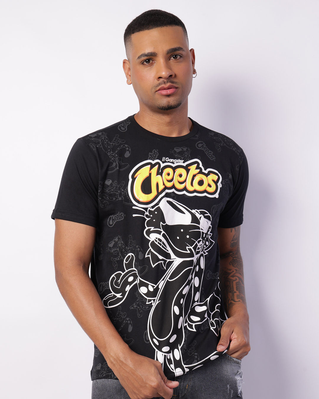 Camiseta Masculina Gangster Cheetos Manga Curta Preta