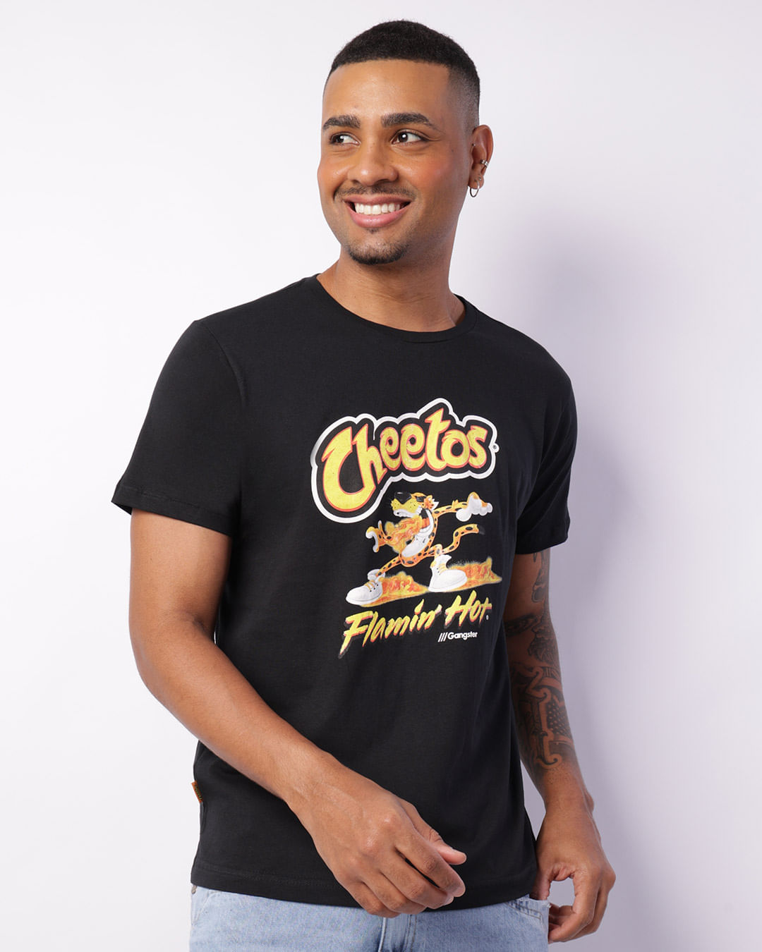 Camiseta Masculina Gangster Cheetos Manga Curta Preta