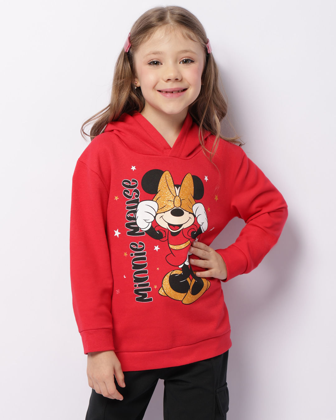 Blusão Moletom Infantil Peluciado Disney Minnie Vermelho