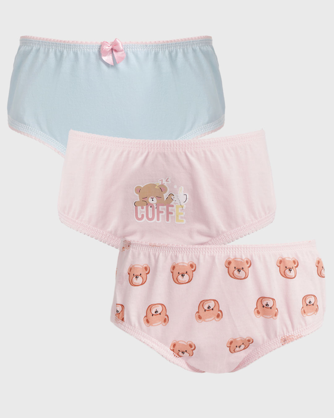 Kit 3 Calcinhas Infantil Estampada Rosa E Cinza