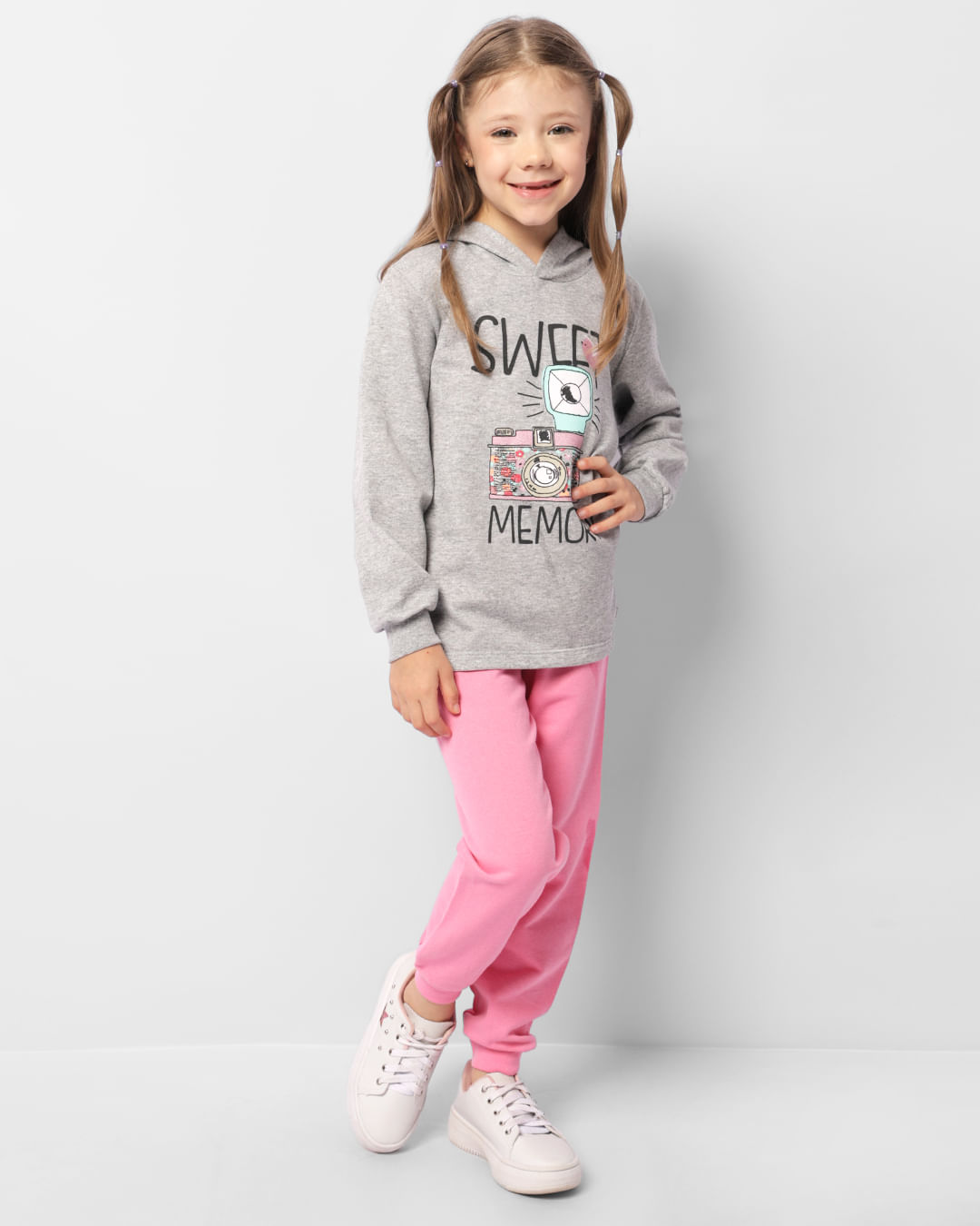 Conjunto Moletom Infantil Peluciado Estampa Sweet Memory Cinza