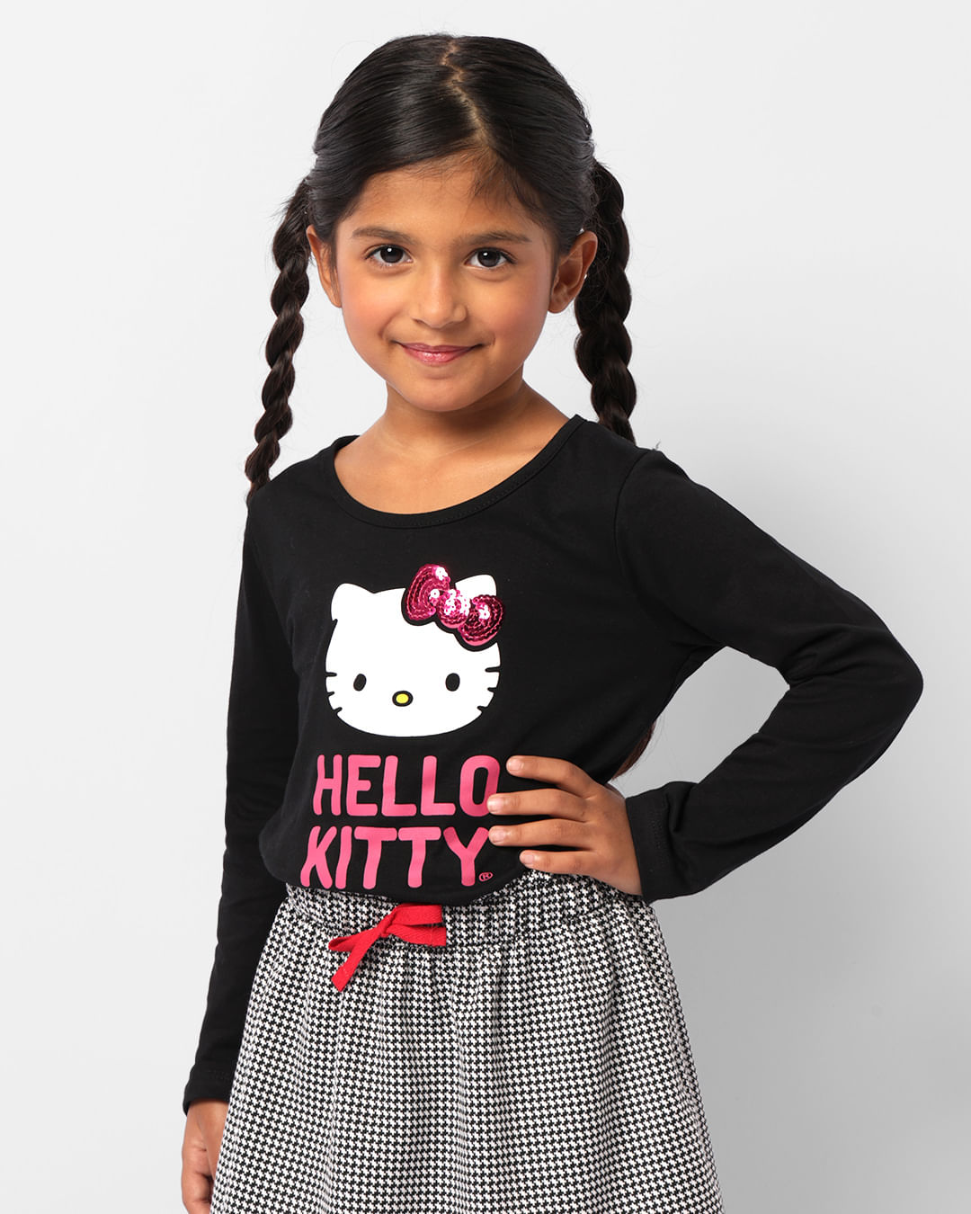 Blusa Infantil Cropped Hello Kitty Manga Longa Preta