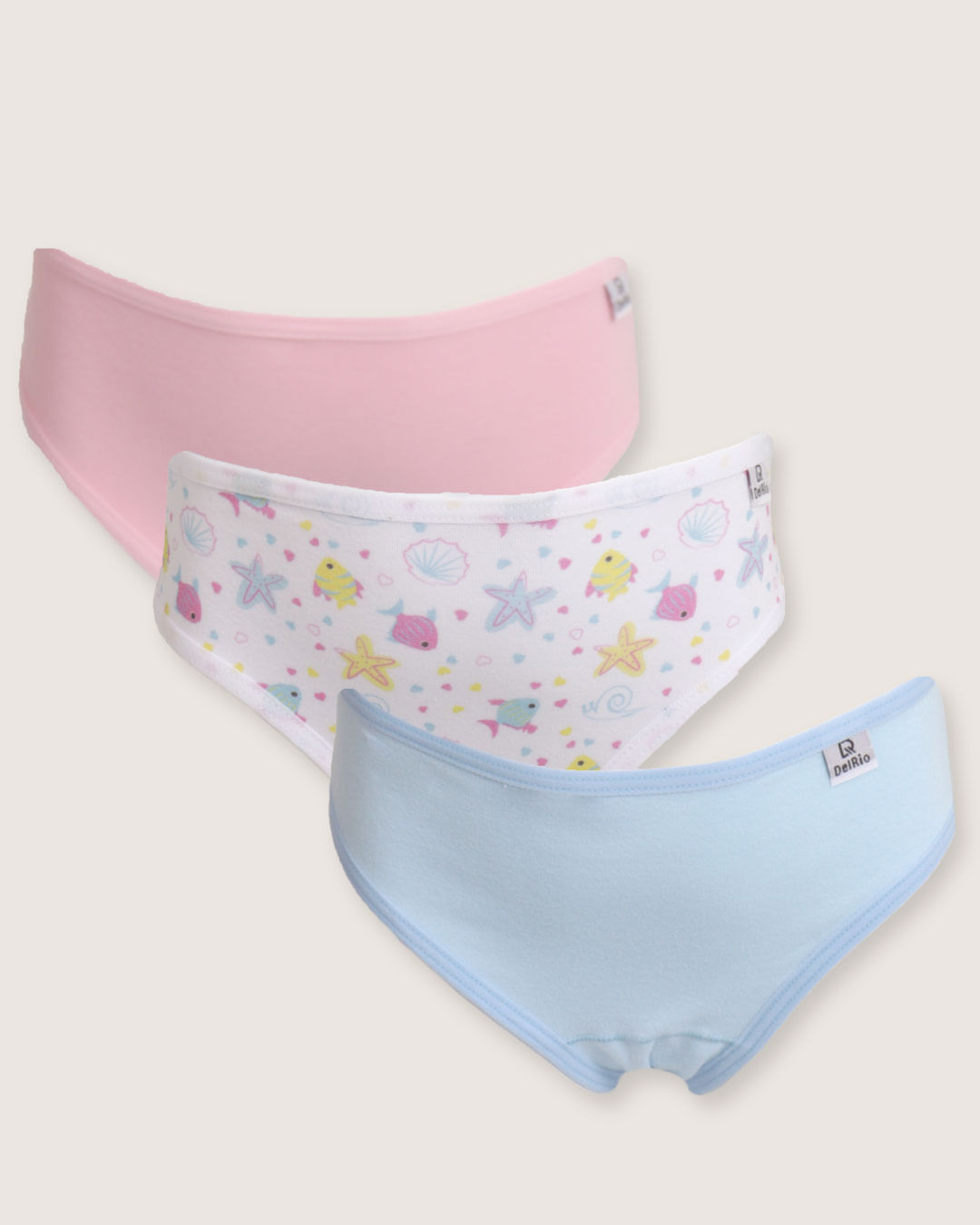 Kit 3 Calcinhas Infantil DelRio Biquíni Branca Rosa E Azul