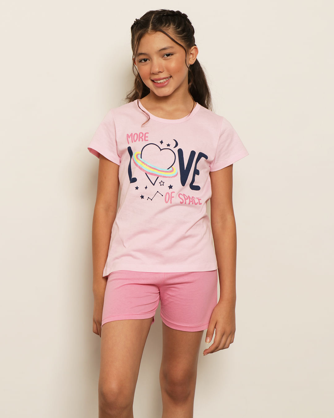 Pijama Juvenil Curto Estampa Love Rosa