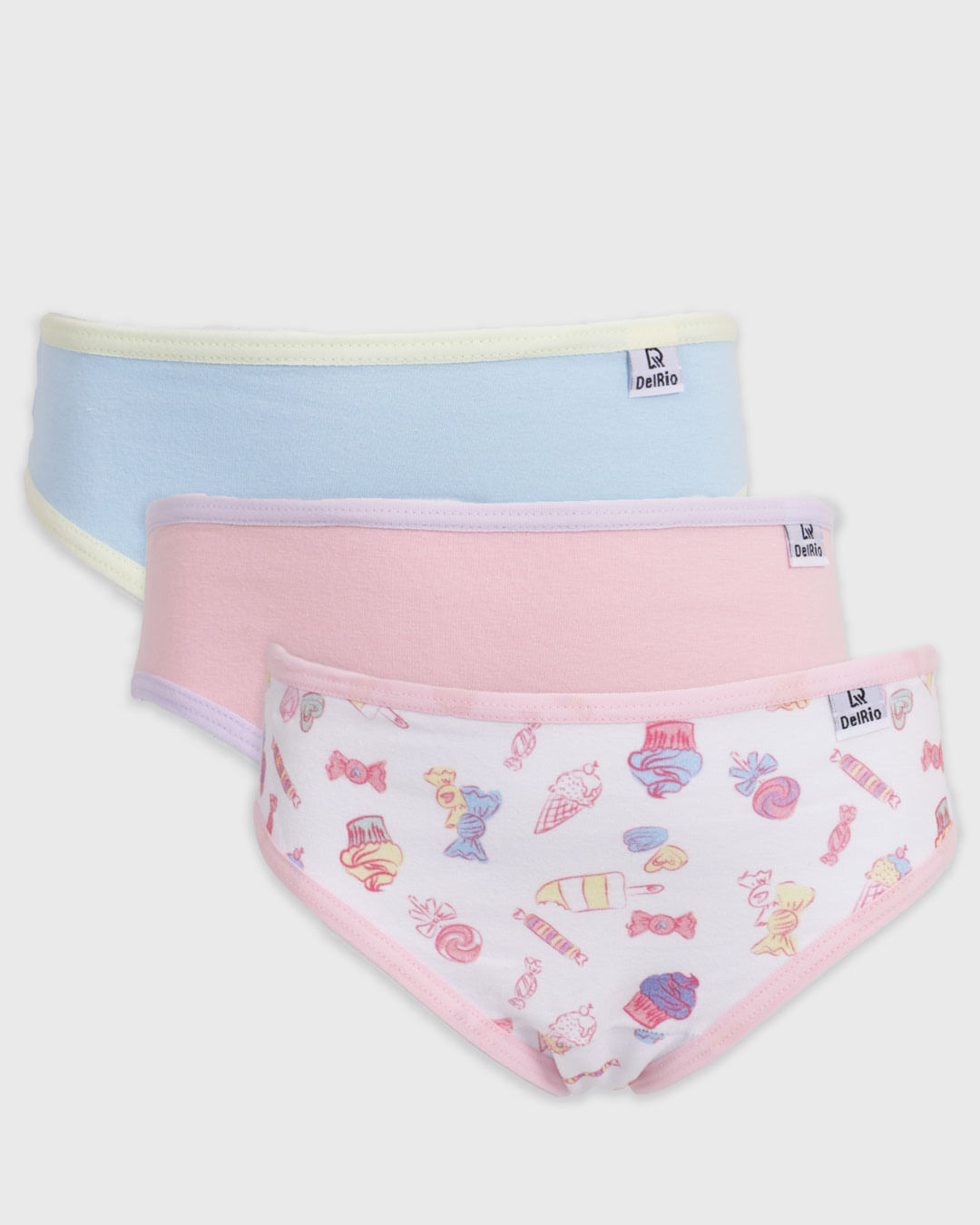 Kit 3 Calcinhas Infantil Del Rio Biquíni Azul Rosa E Branca