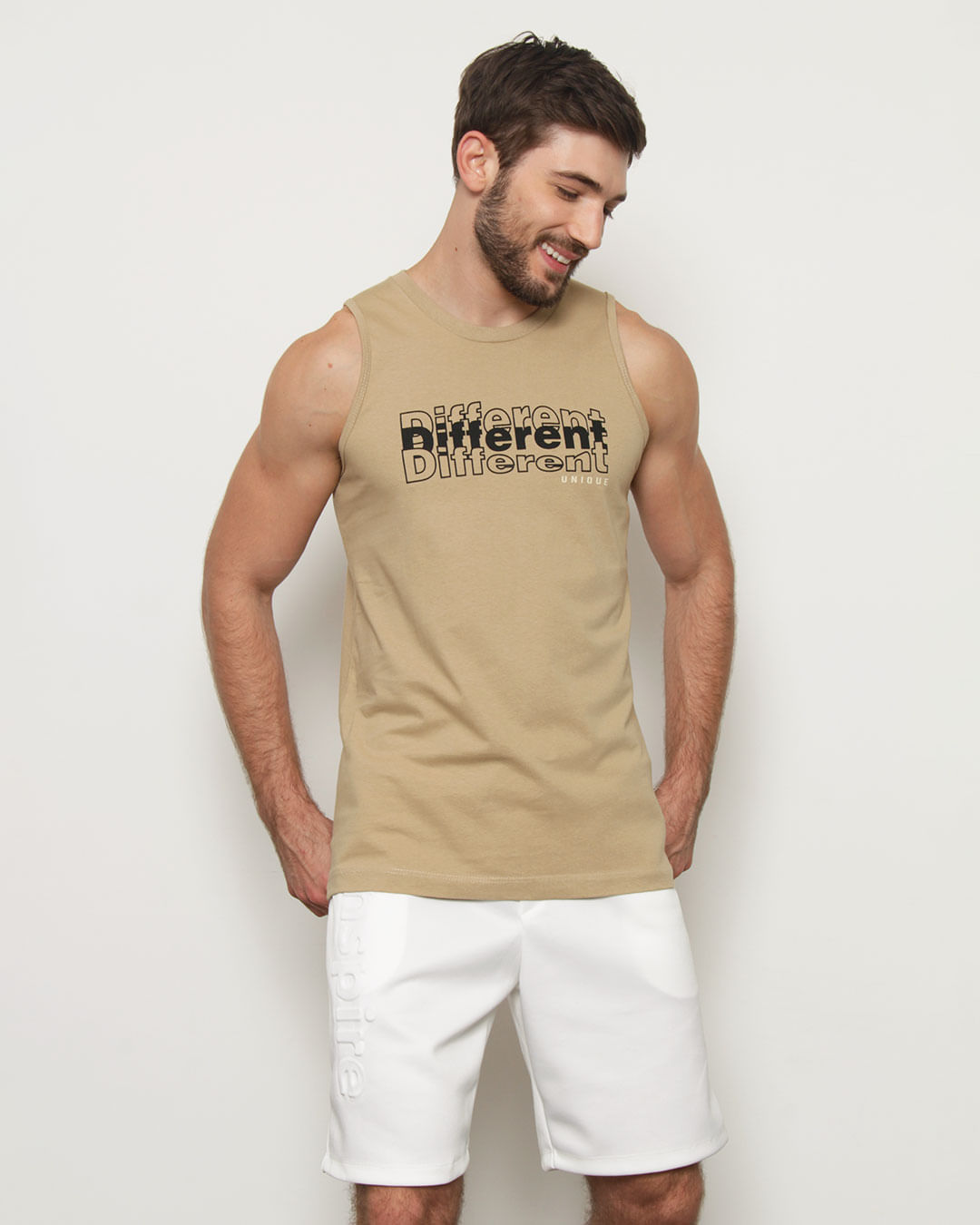 Regata Masculina Estampa Frontal Frontal Bege