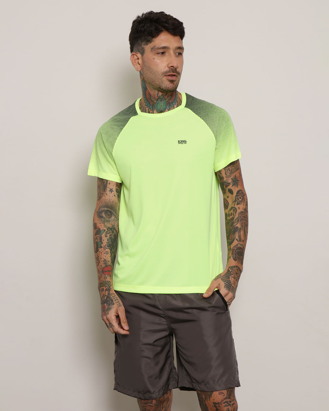 Camiseta Masculina Manga Curta Esportiva Estampa Neon Verde