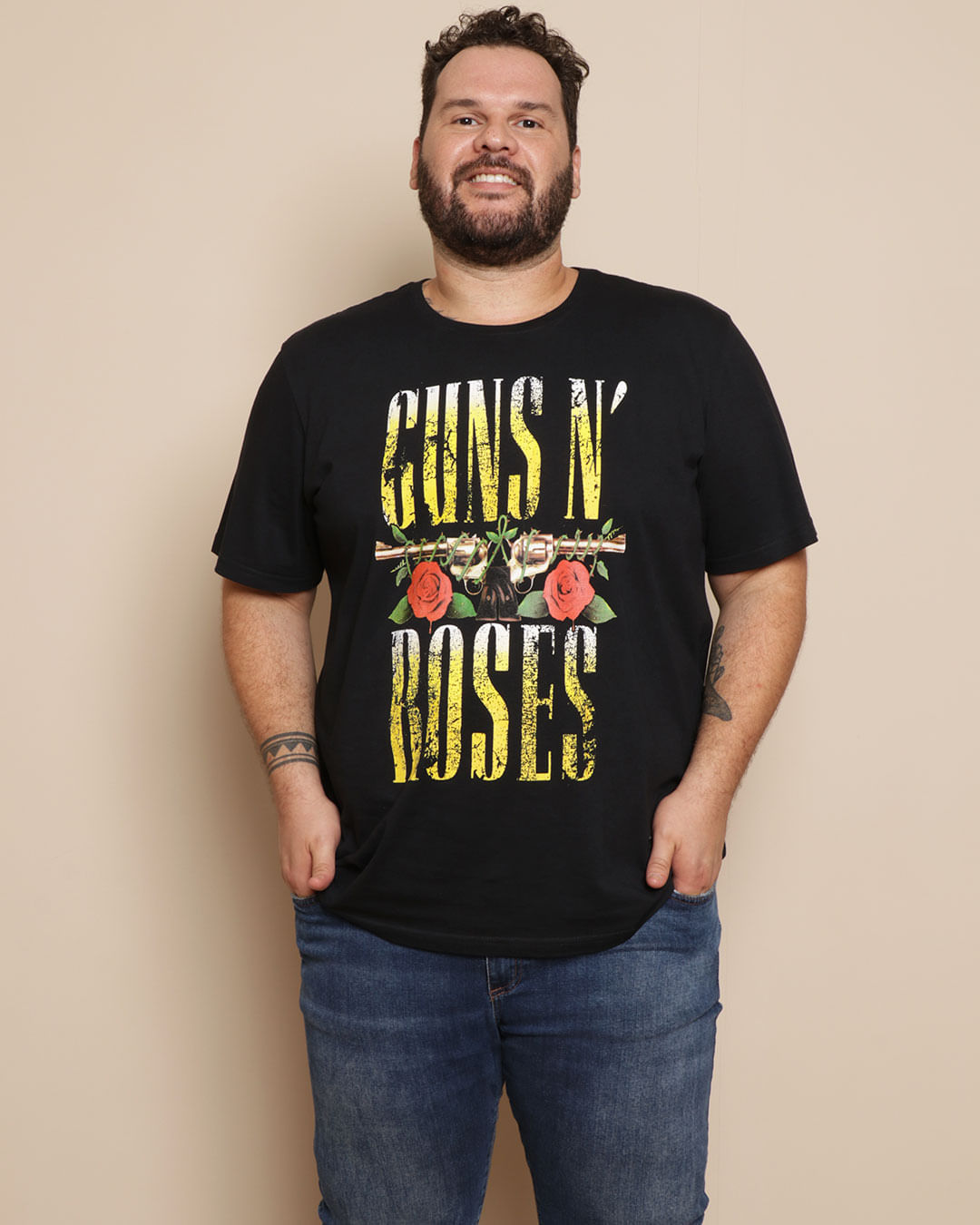 Camiseta Plus Size Masculina Manga Curta Guns n Roses Preta
