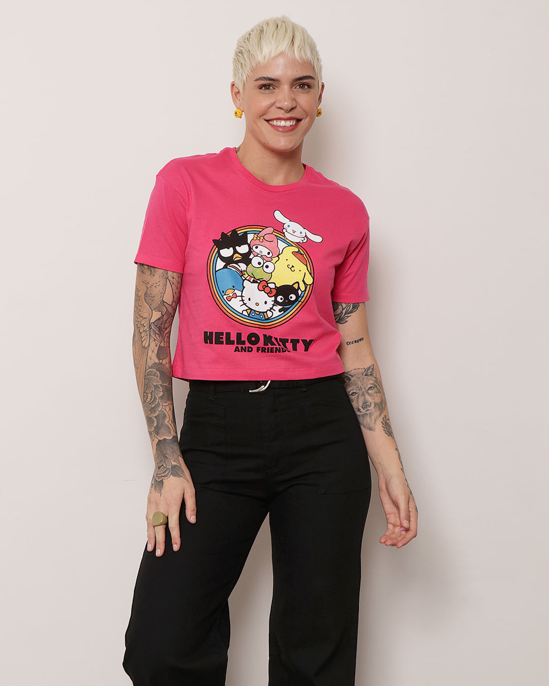 Blusa Feminina Cropped Hello Kitty Rosa