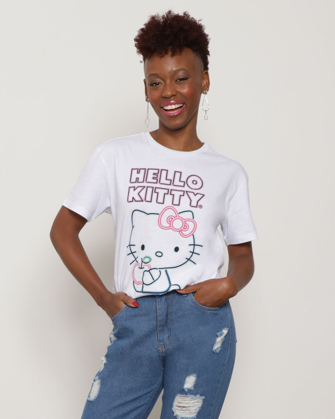 Camiseta Feminina Com Estampa Hello Kitty Branca