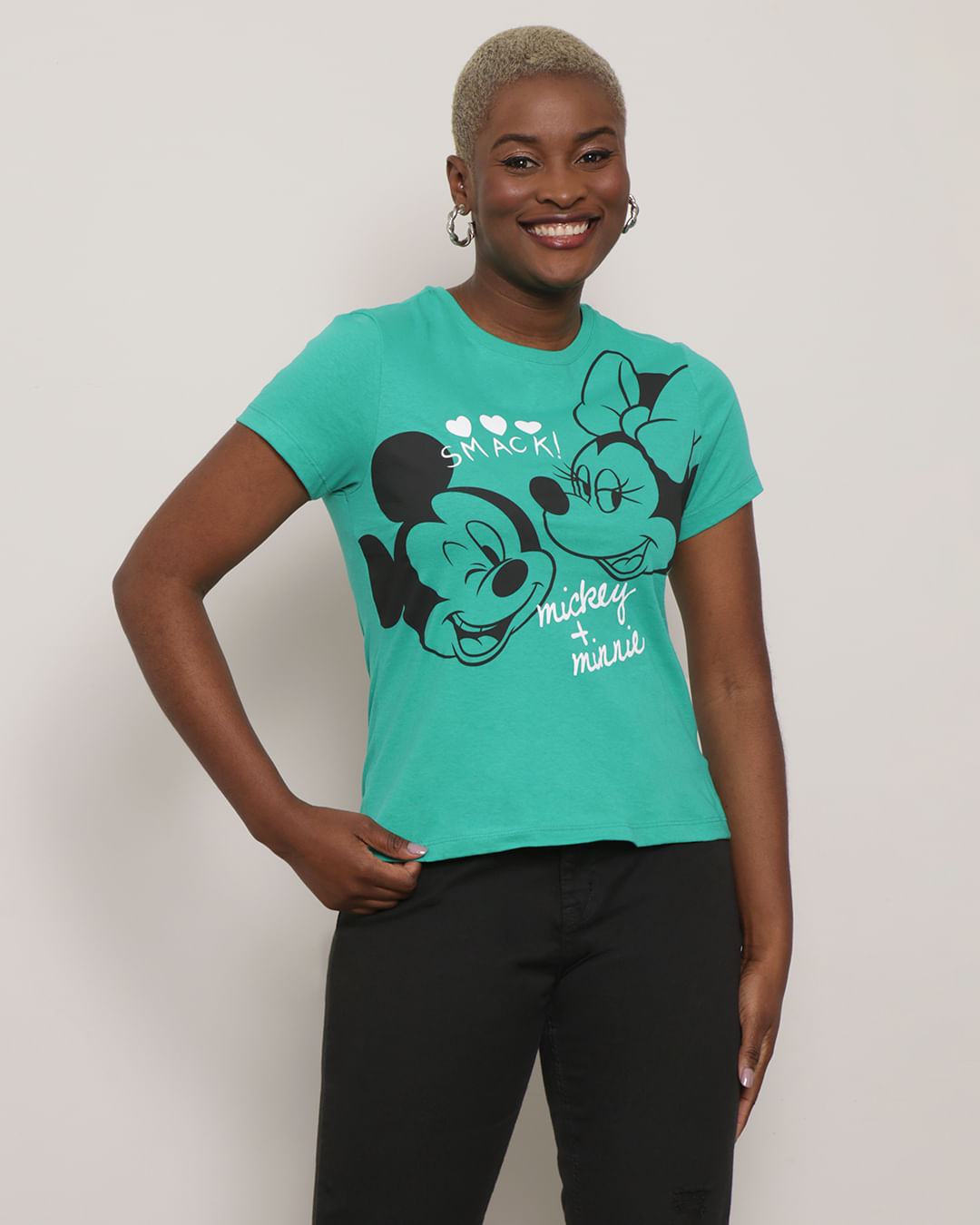Camiseta Feminina Mickey Minnie Disney Verde