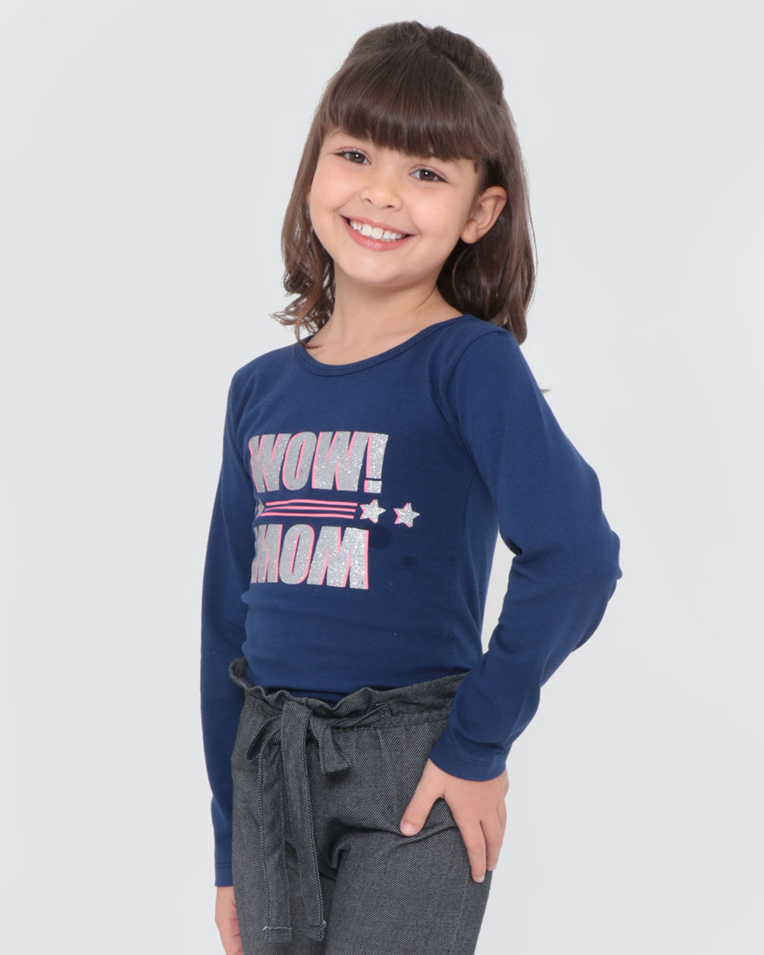 Blusa Infantil Wow Manga Longa Azul Marinho | Lojas Torra