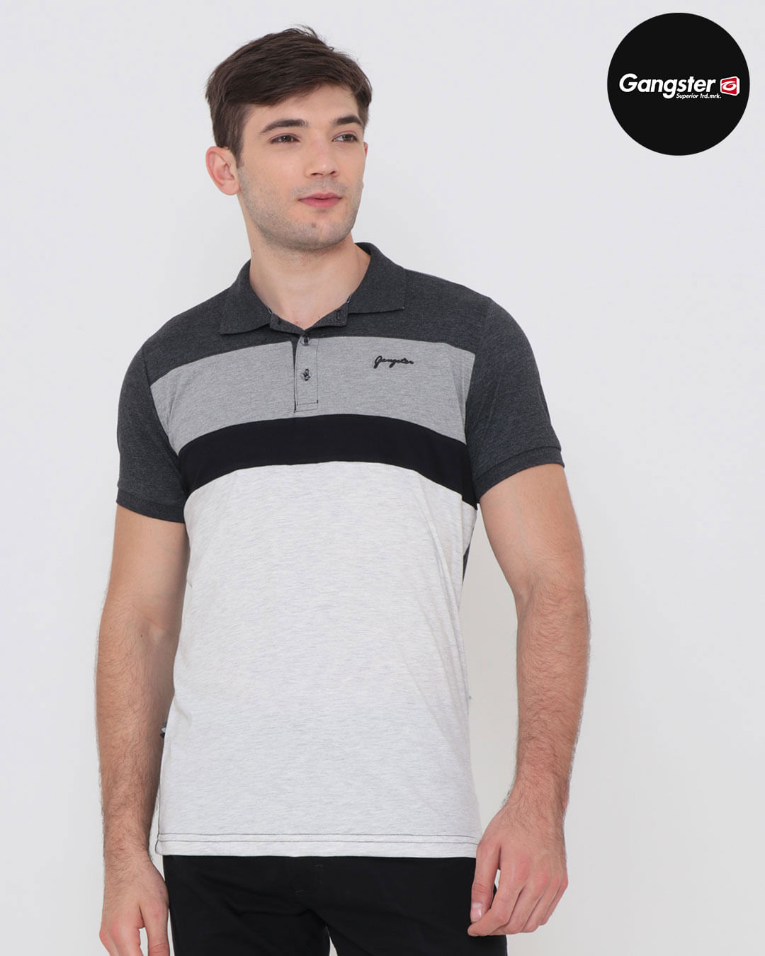 Polo Masculina Gangster Recortes Mescla Cinza | Lojas Torra