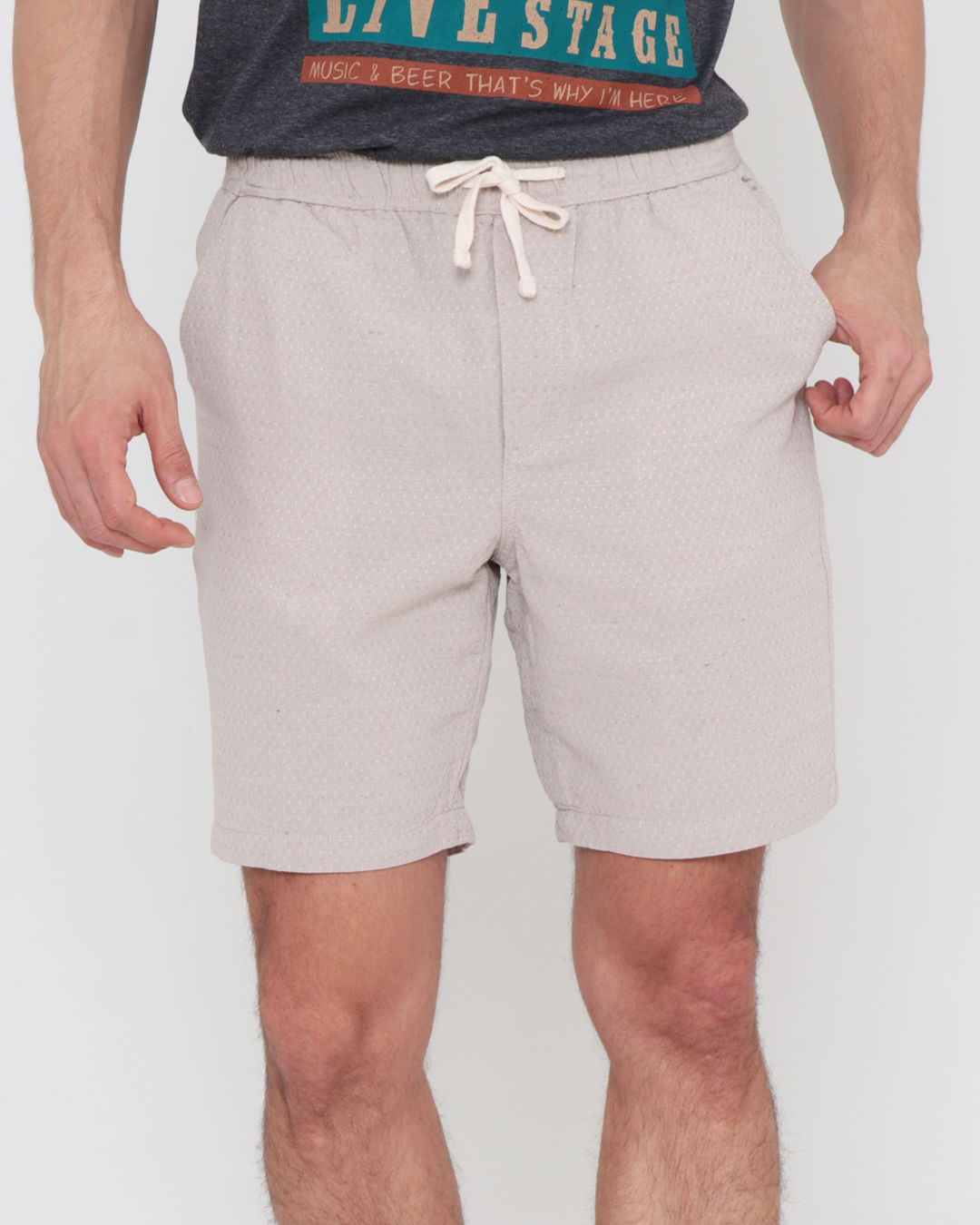 Short Masculino Sarja Botonê Com Amarração Bege | Lojas Torra