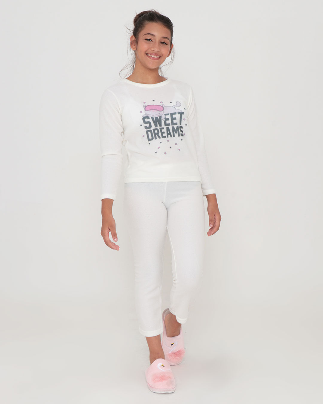 Pijama Juvenil Longo De Soft Estampa Sweet Dreams Off White | Lojas Torra