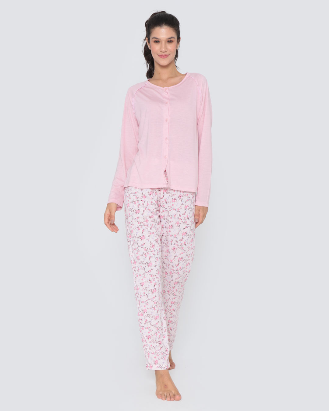 Pijama Feminino Longo Floral Rosa Claro | Lojas Torra