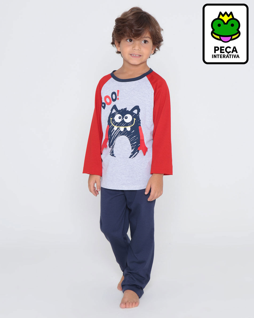 Pijama Infantil Raglan Longo Monstrinho Mescla Claro | Lojas Torra