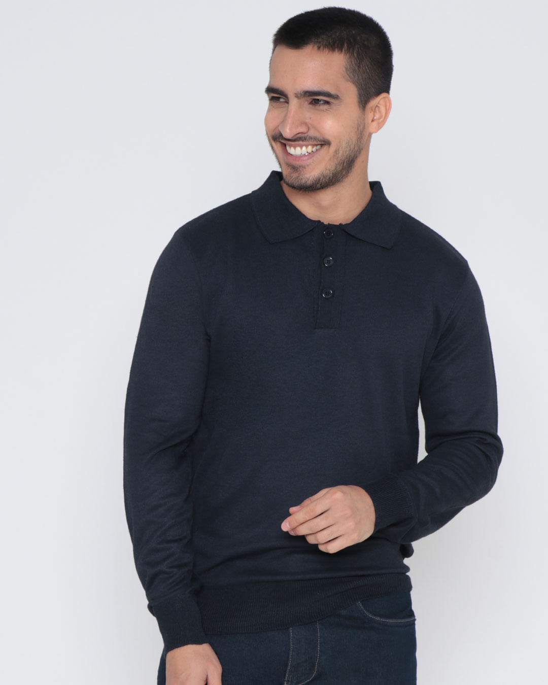 Suéter Masculino Tricô Polo Com Botões Azul Marinho | Lojas Torra