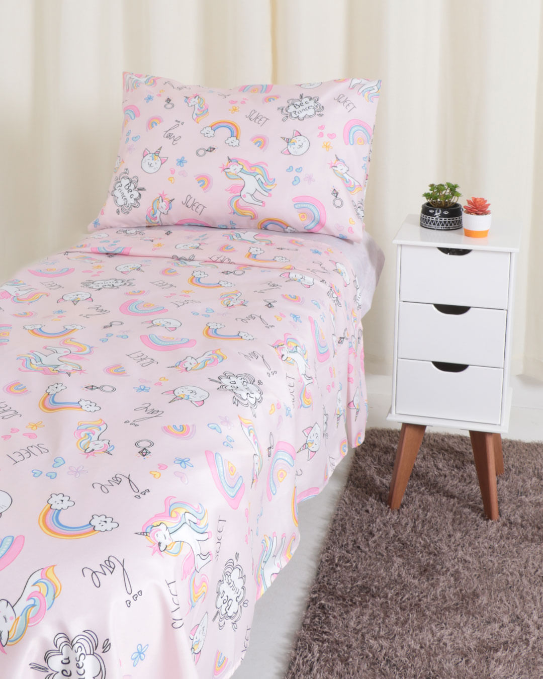 Jogo De Cama Infantil Soft Andreza Kids Unicórnio Sweet Rosa Claro ...