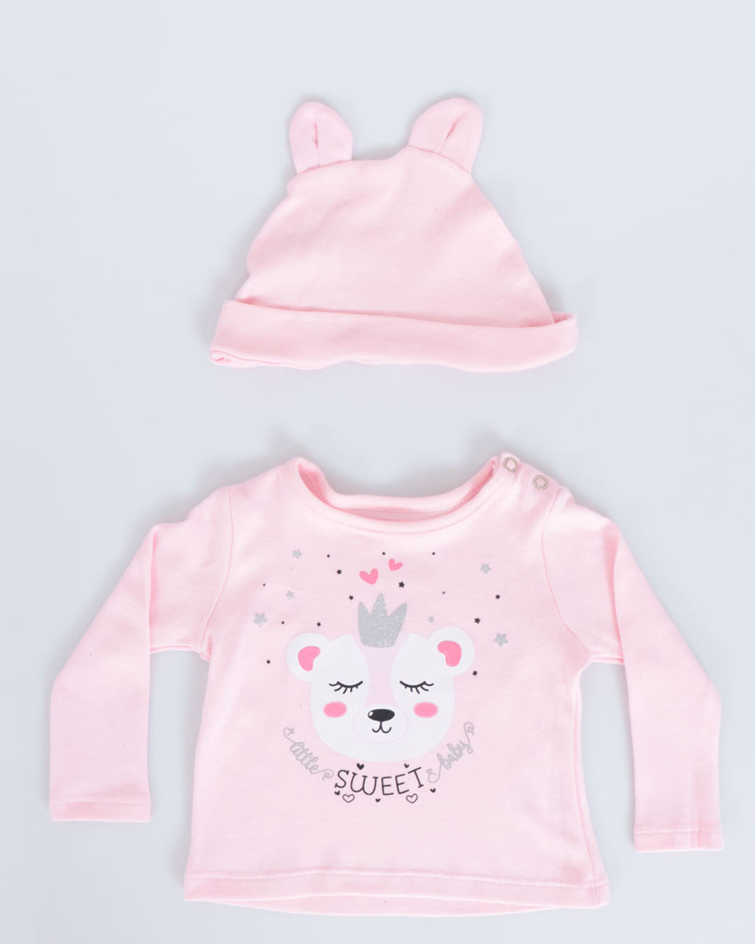 Blusa Bebê Sweet Com Touca Orelhinha Rosa Claro| Lojas Torra - Lojas Torra