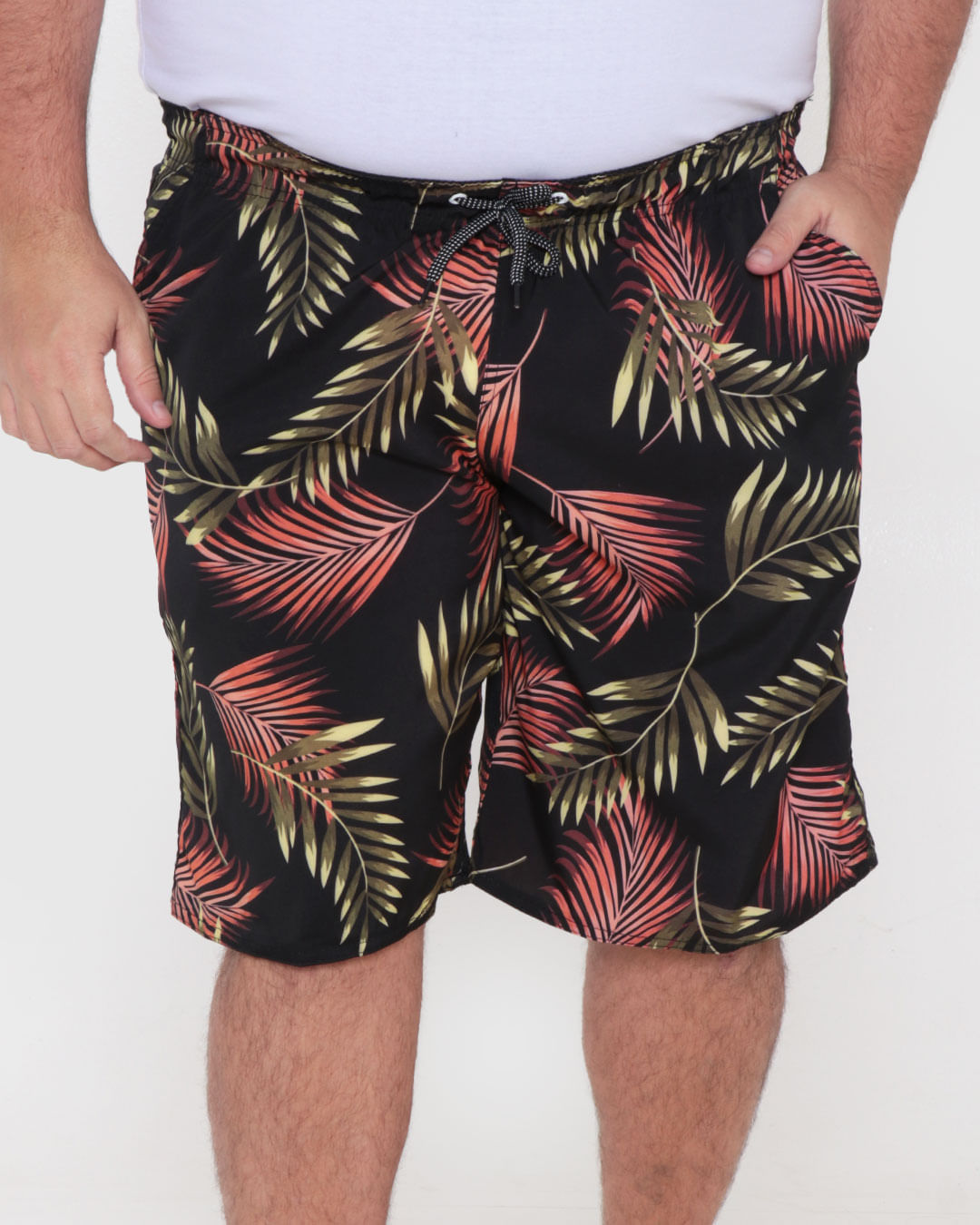 Bermuda Plus Size Masculina Surf Folhagem Preta | Lojas Torra