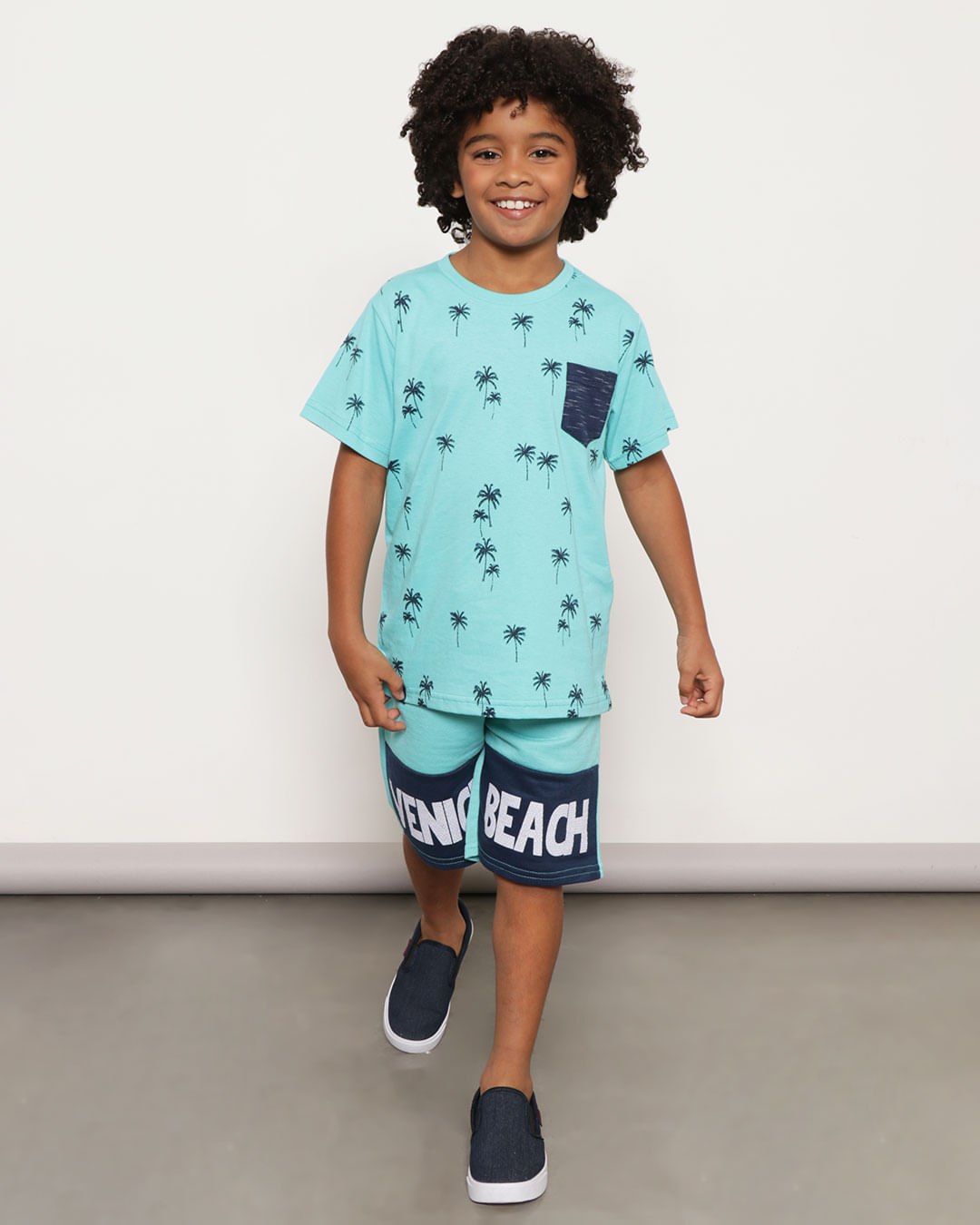 Bermuda Moletinho Infantil Estampa Venice Beach Verde Claro - Lojas Torra
