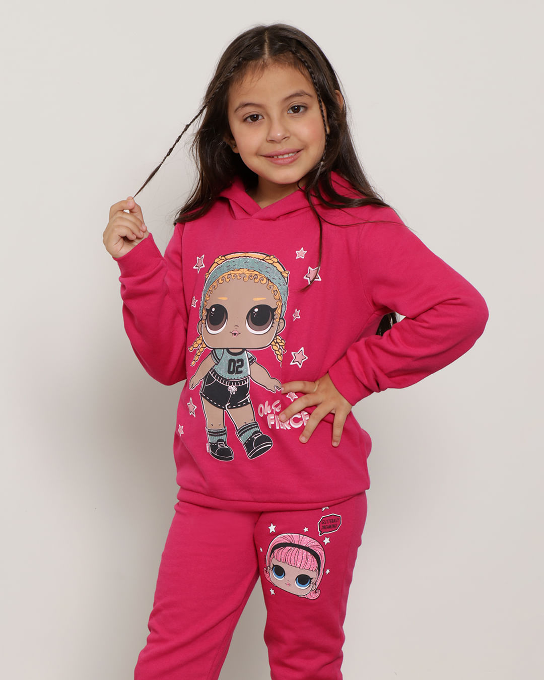 Blusão Moletom Infantil Capuz Boneca Lol Rosa Escuro