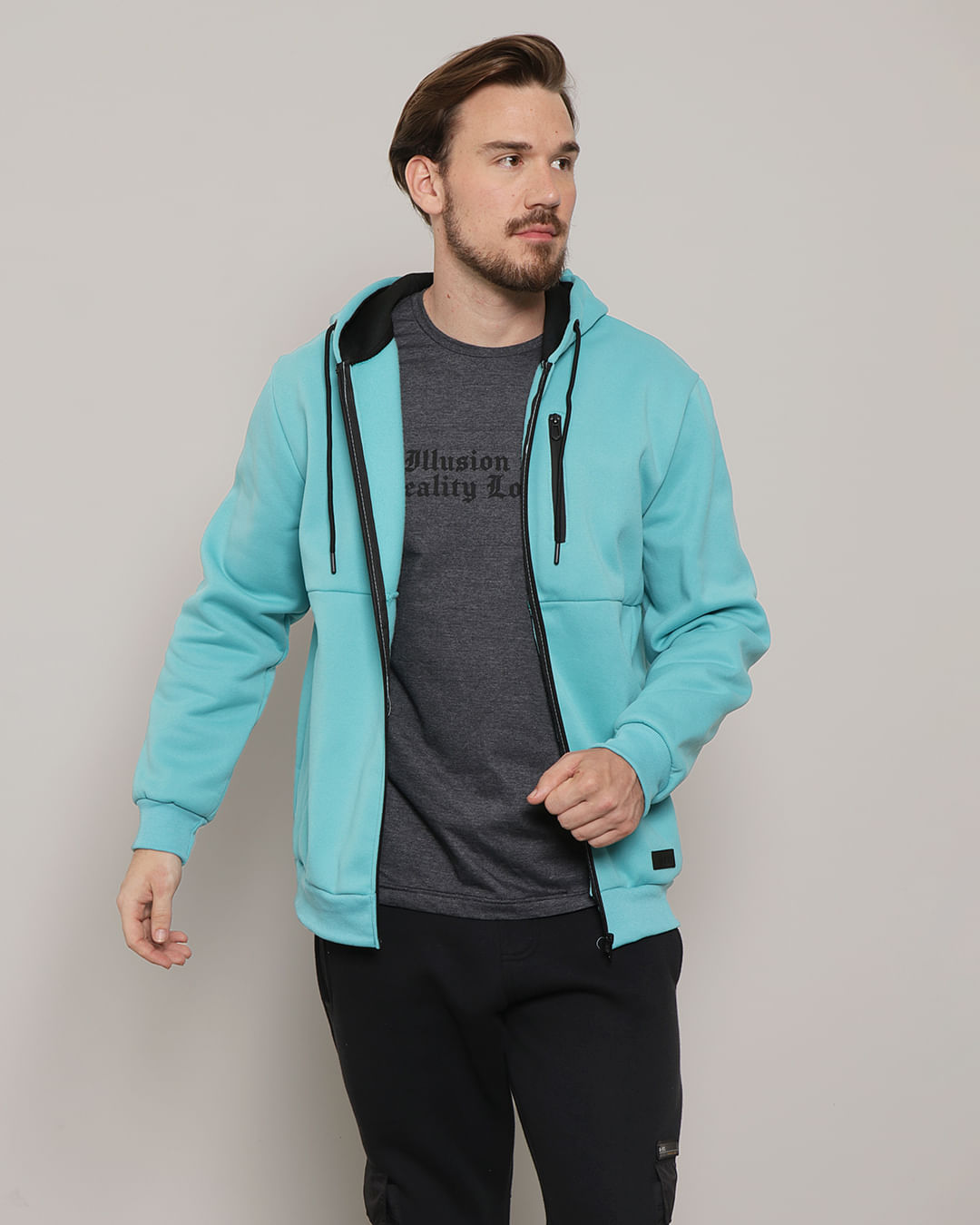 Casaco Moletom Masculino Com Capuz E Zíper Azul