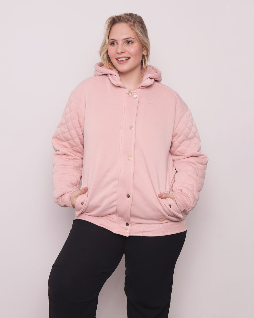 Casaco Moletom Feminino Plus Size Com Capuz Unique Rosa