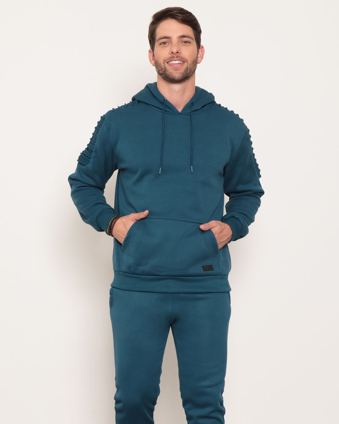 Blusão Moletom Masculino Com Capuz Azul