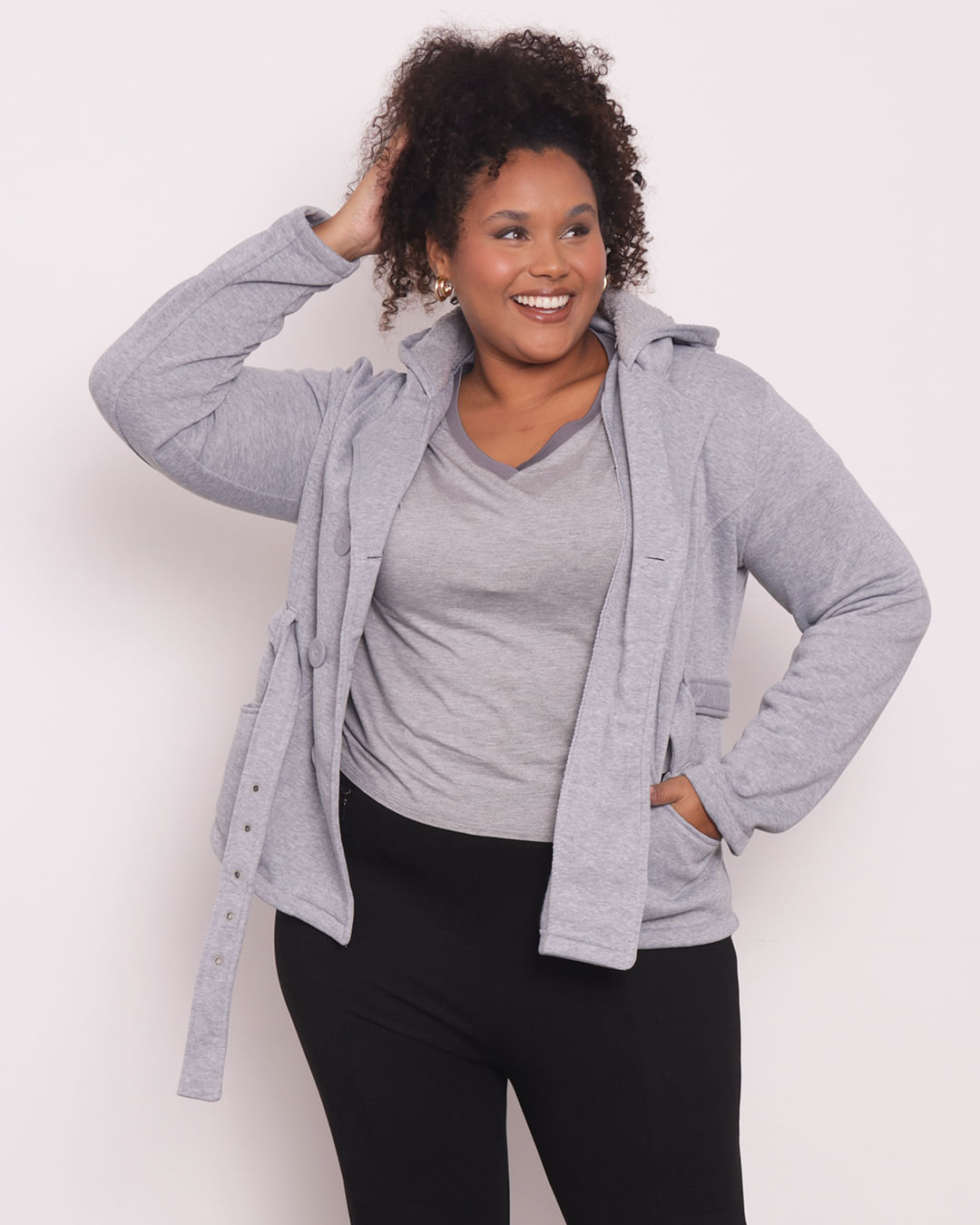Casaco Feminino Plus Size Moletom Unique Cinza