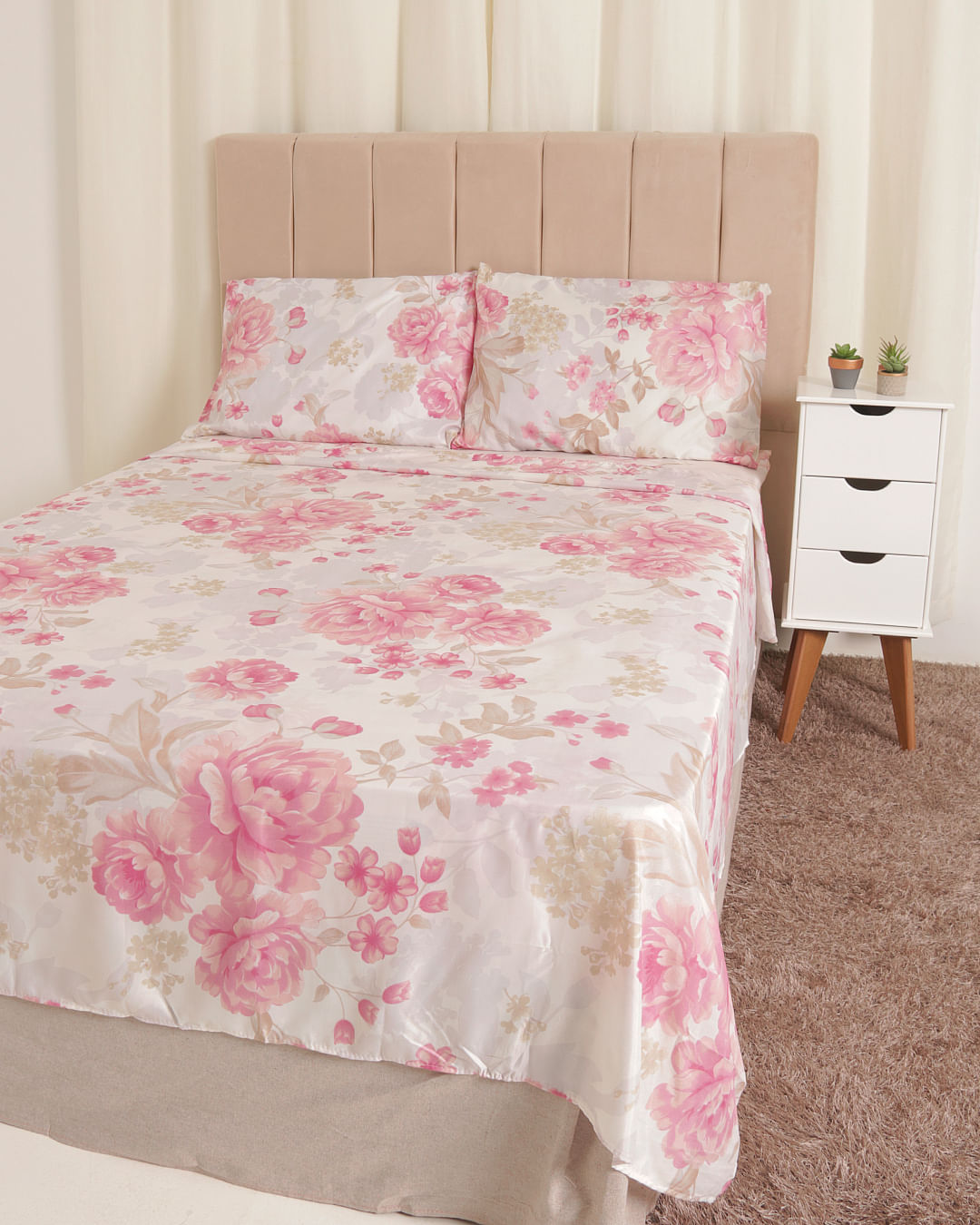 Jogo de Cama Casal Freesia Estampada Floral 150 Fios 4 Peças Andreza ...