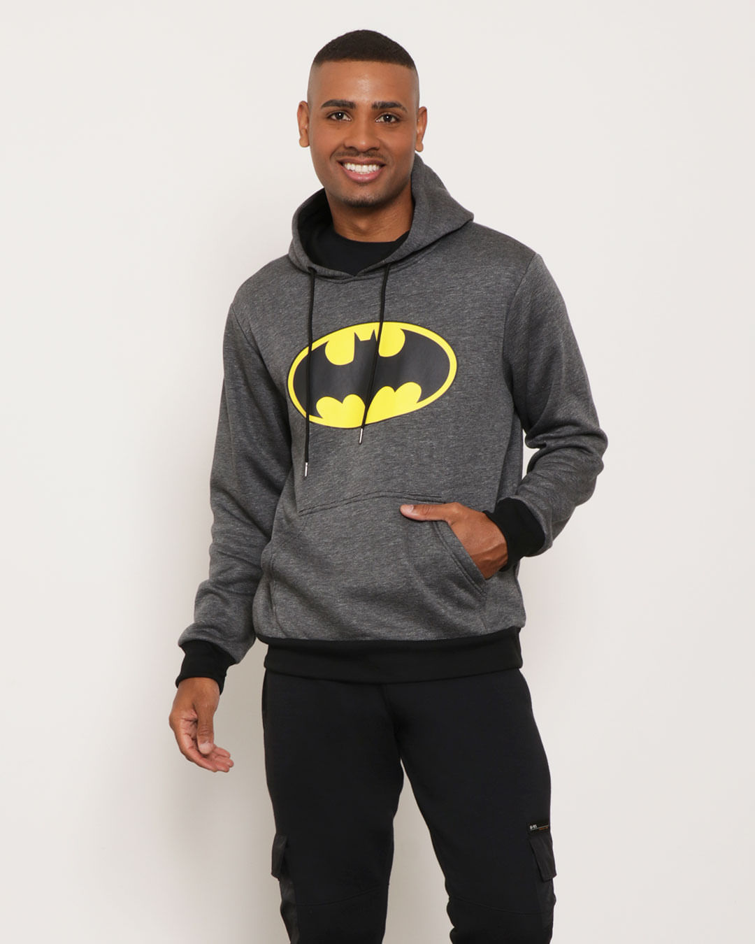 Blusão Moletom Masculino Listrado Batman Mescla Escuro
