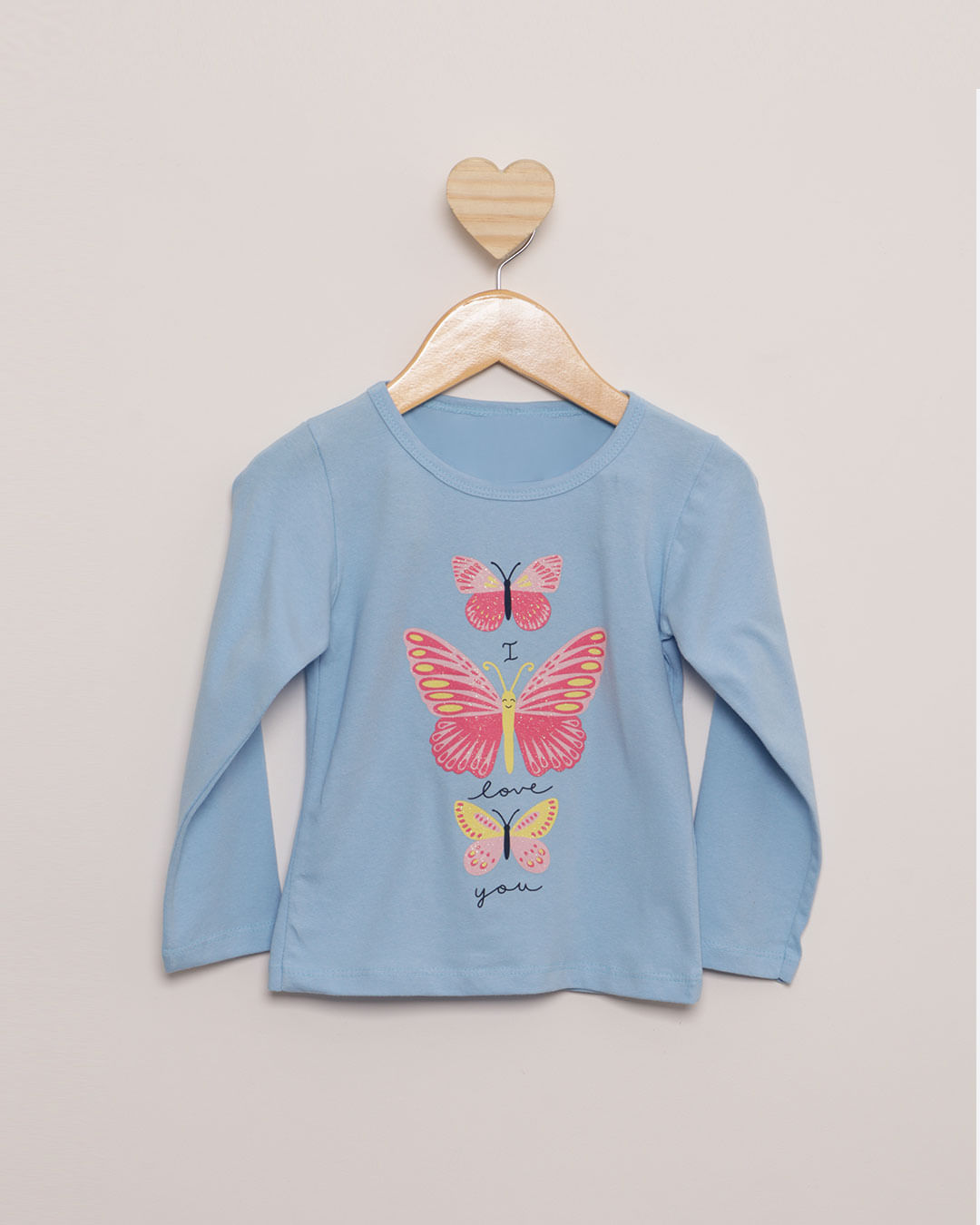 Blusa Bebê Manga Longa Estampa Borboleta Azul Claro
