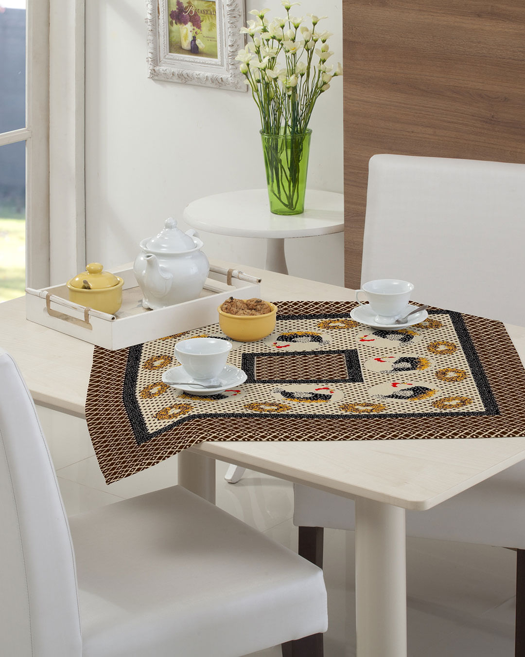 Toalha de Mesa Chá 70x70cm Galinhas Raner Bege | Lojas Torra