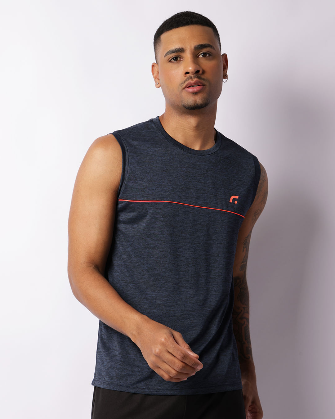 Regata Masculina Esportiva Dry Fit Recorte Neon Azul Marinho