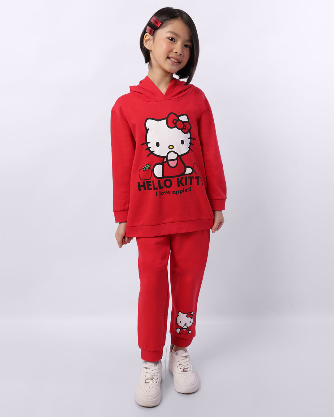 Conjunto Moletom Infantil Hello Kitty Com Capuz Vermelho