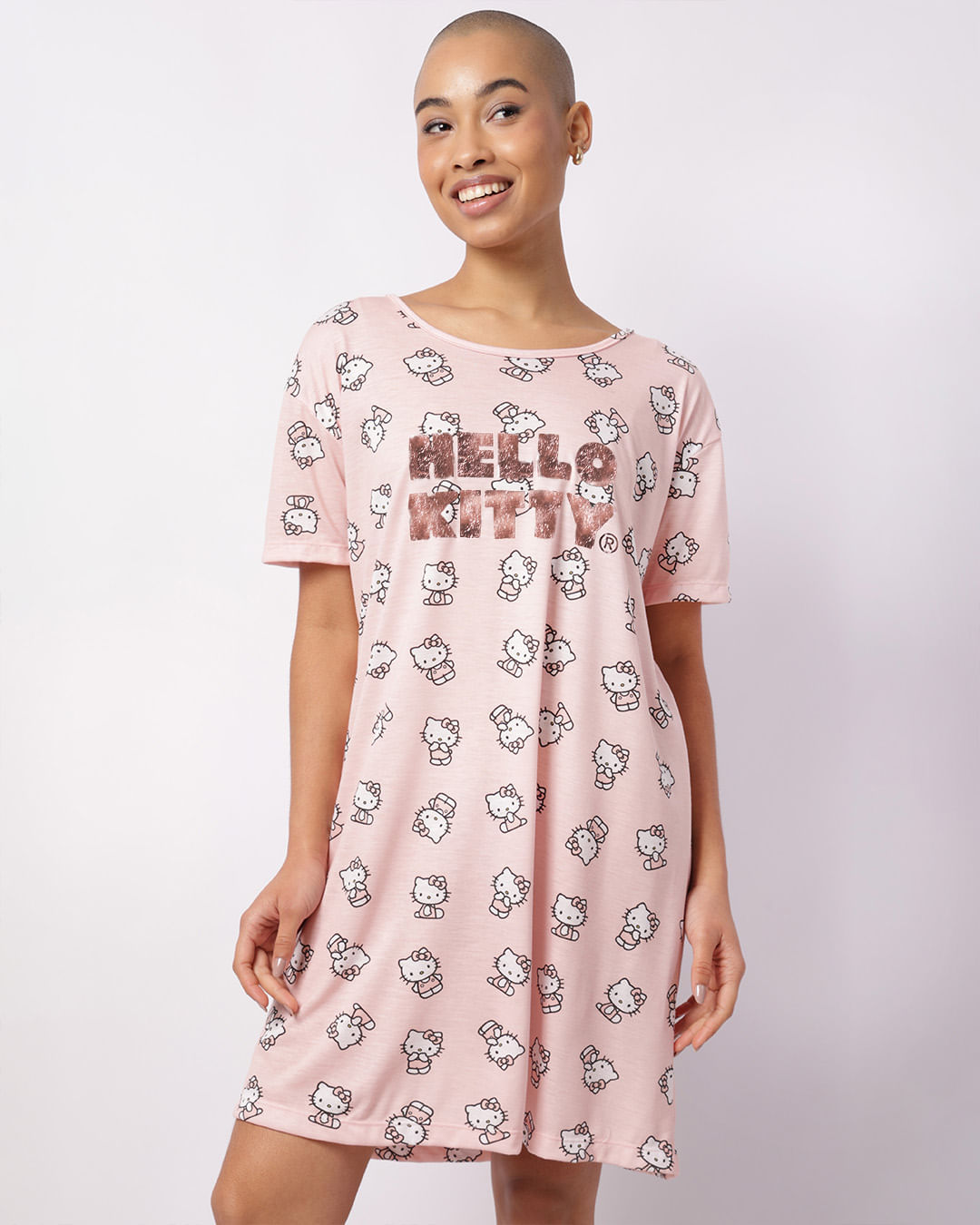 Camisola Feminina Curta Estampada Hello Kitty Rosa
